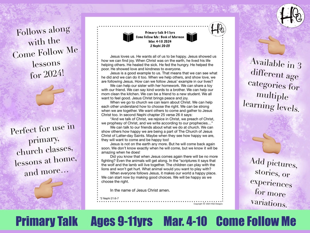 Primary Talk Following the Come Follow Me Manual for 2024 - Etsy