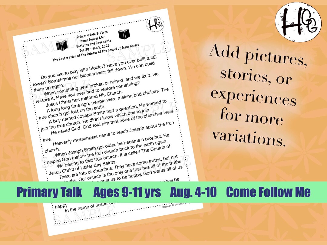 Primary Talk Following the Come Follow Me Manual for 2025 - Etsy