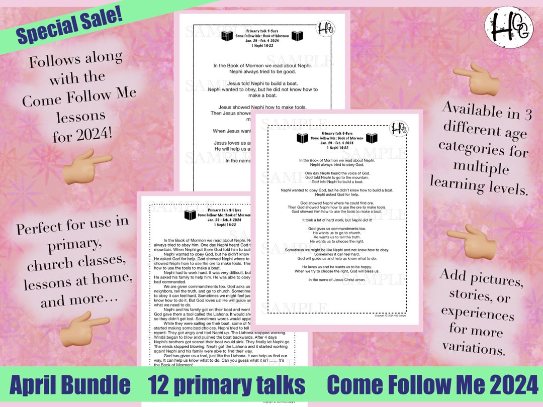 Primary Talks for Come Follow Me 2024 April Bundle - Etsy