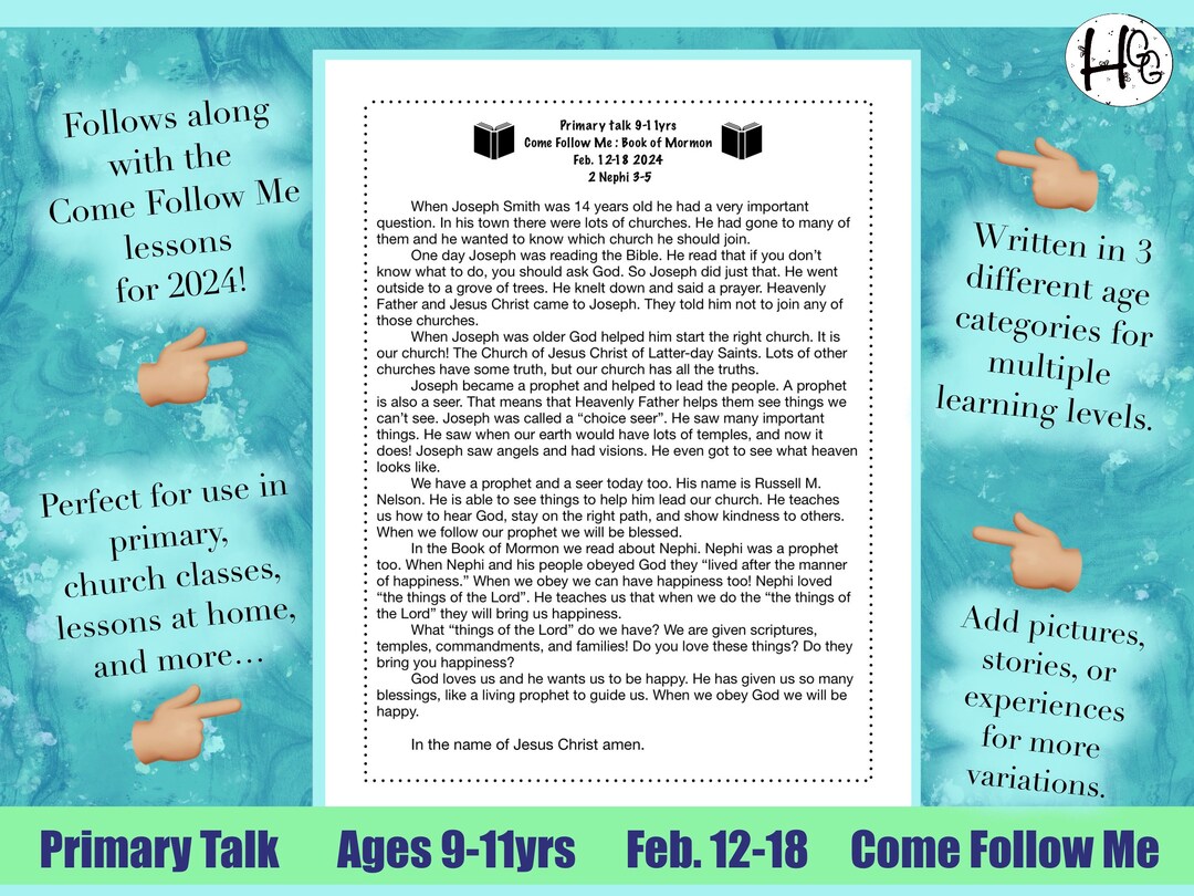 Primary Talk Following the Come Follow Me Manual for 2024 - Etsy