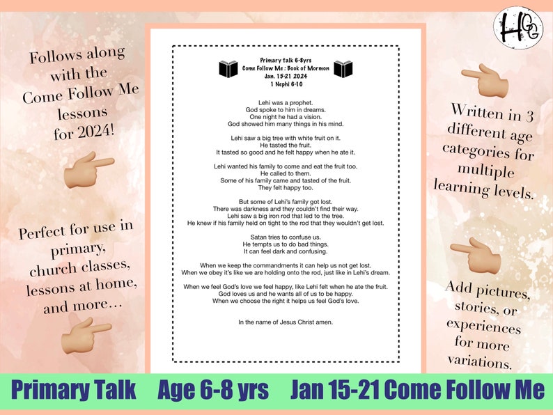 Primary Talk Following Come Follow Me for 2024 - Etsy