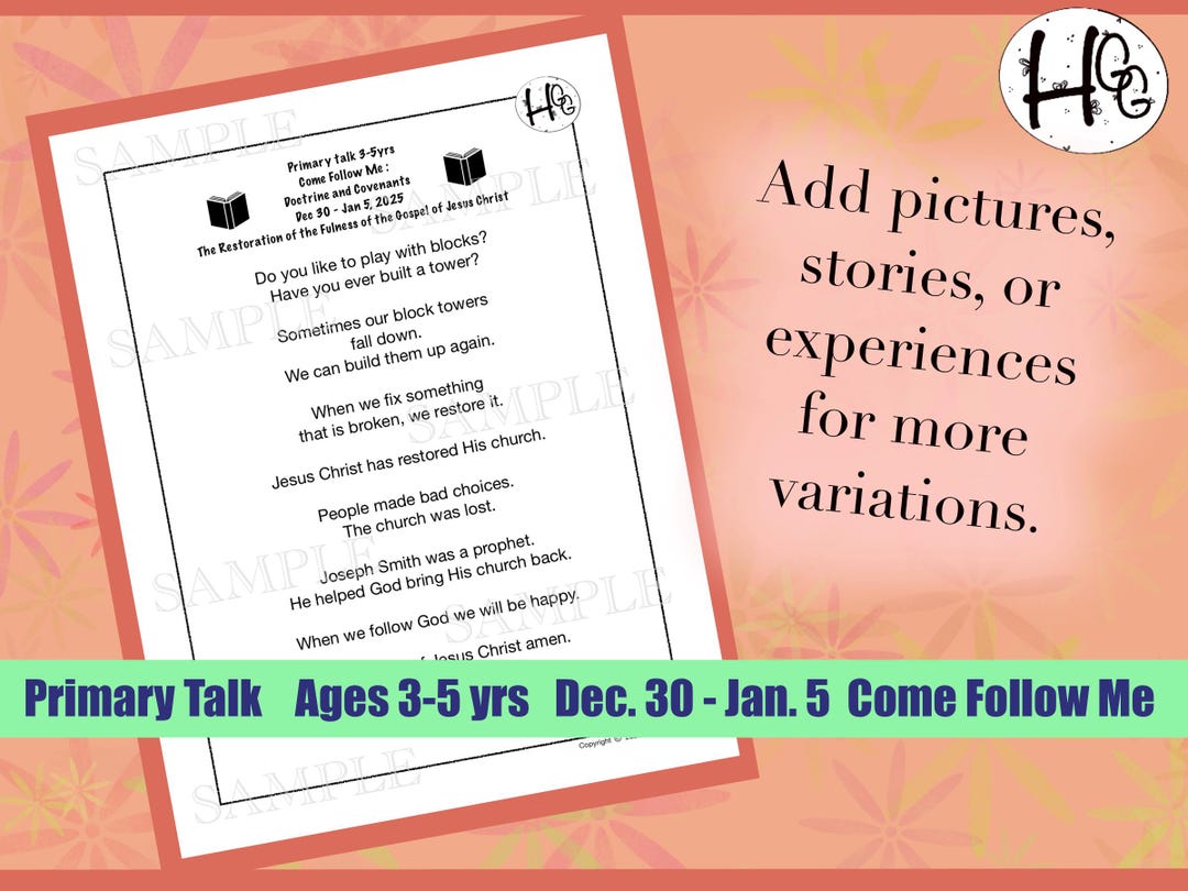 Primary Talk Following the Come Follow Me Manual for 2025 - Etsy