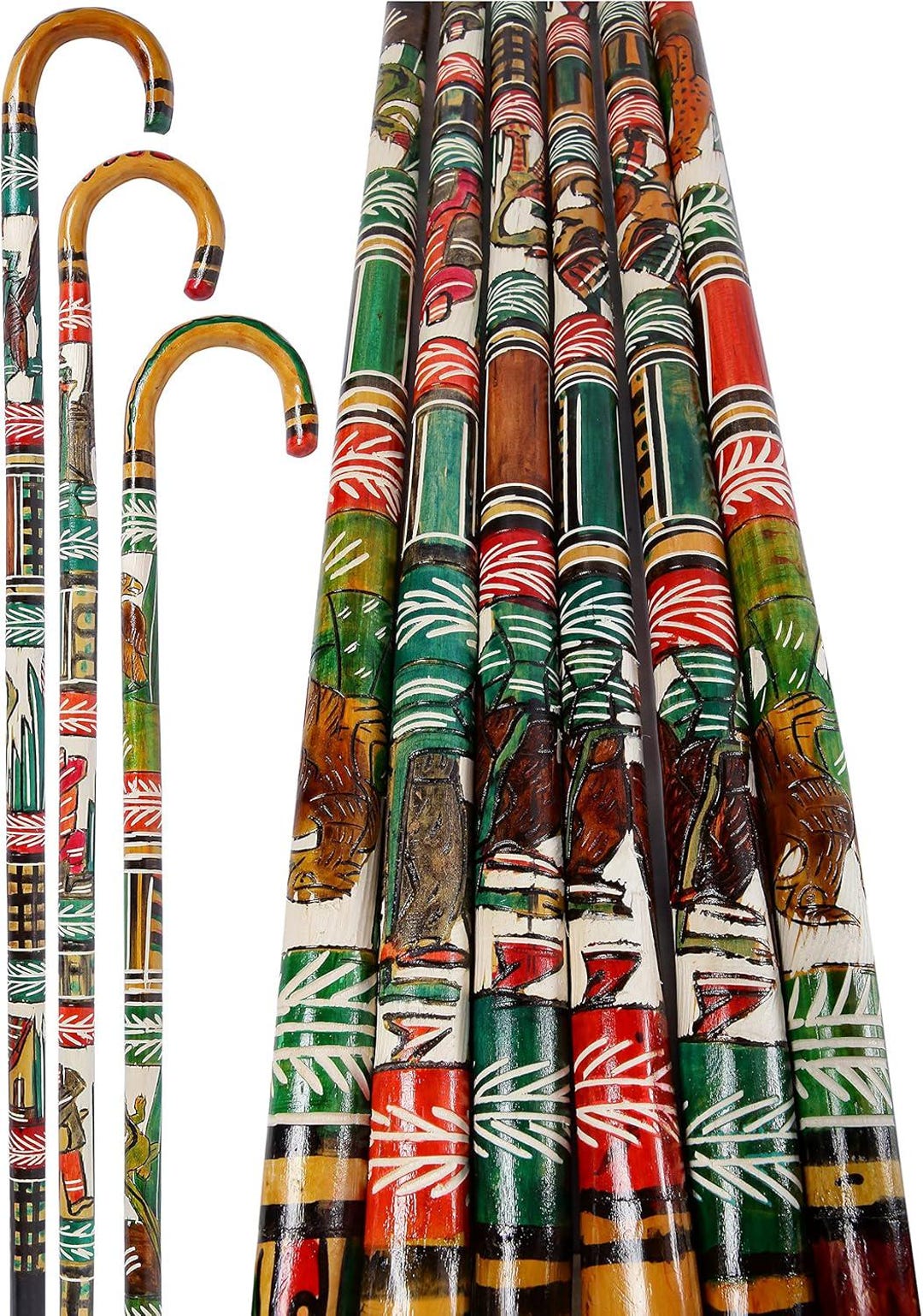 Hand Carved Wooden Walking Cane: Mexican Aztec Design (NO Rubber Tip ...