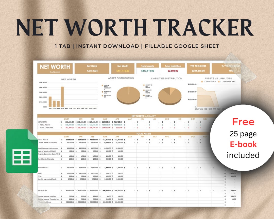 Net Worth Tracker Google Sheets Net Worth Calculator Spreadsheet Assets ...