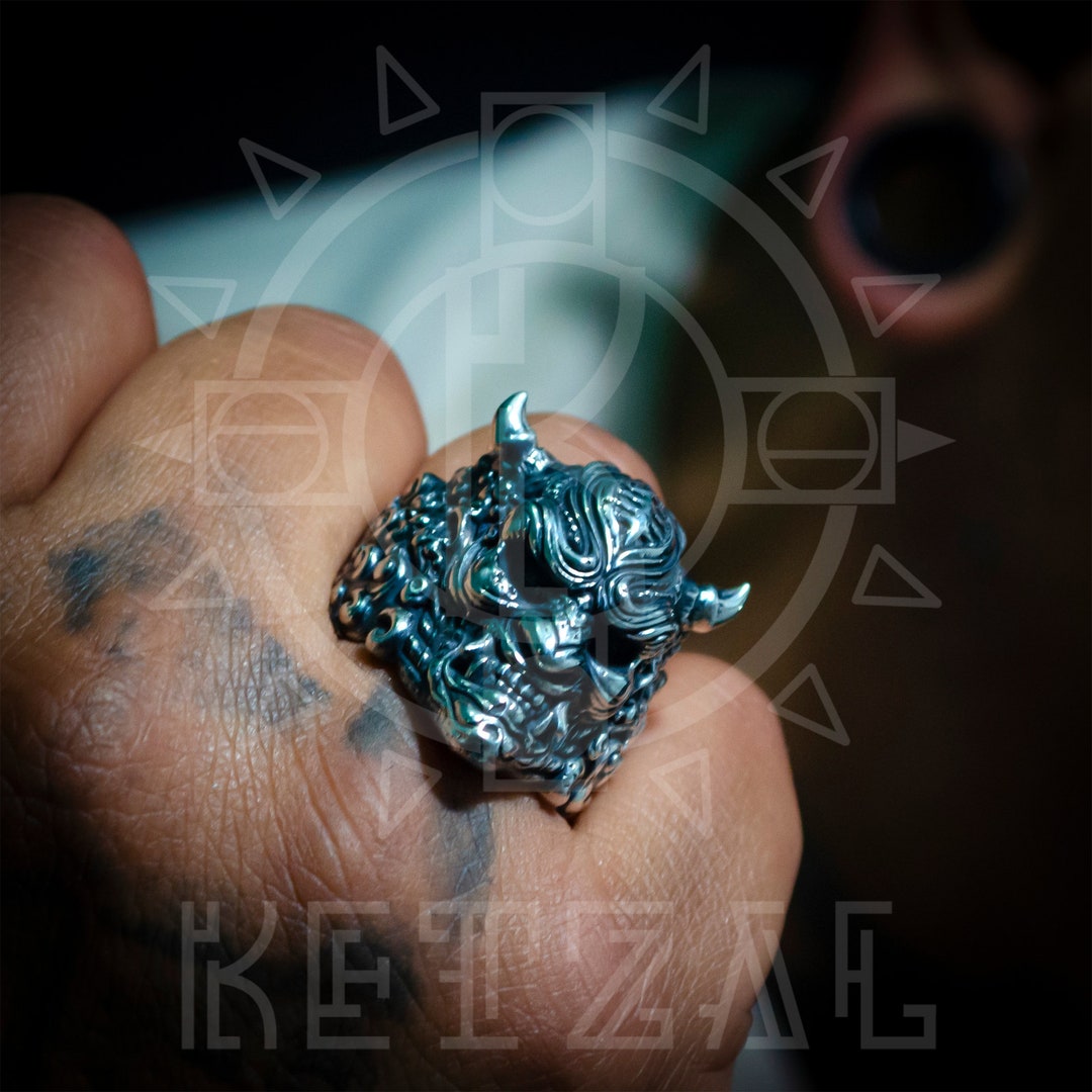 Japanese Mask Ring, Father Day Gift Ring, Japanese Oni Ring, Hannya Oni ...