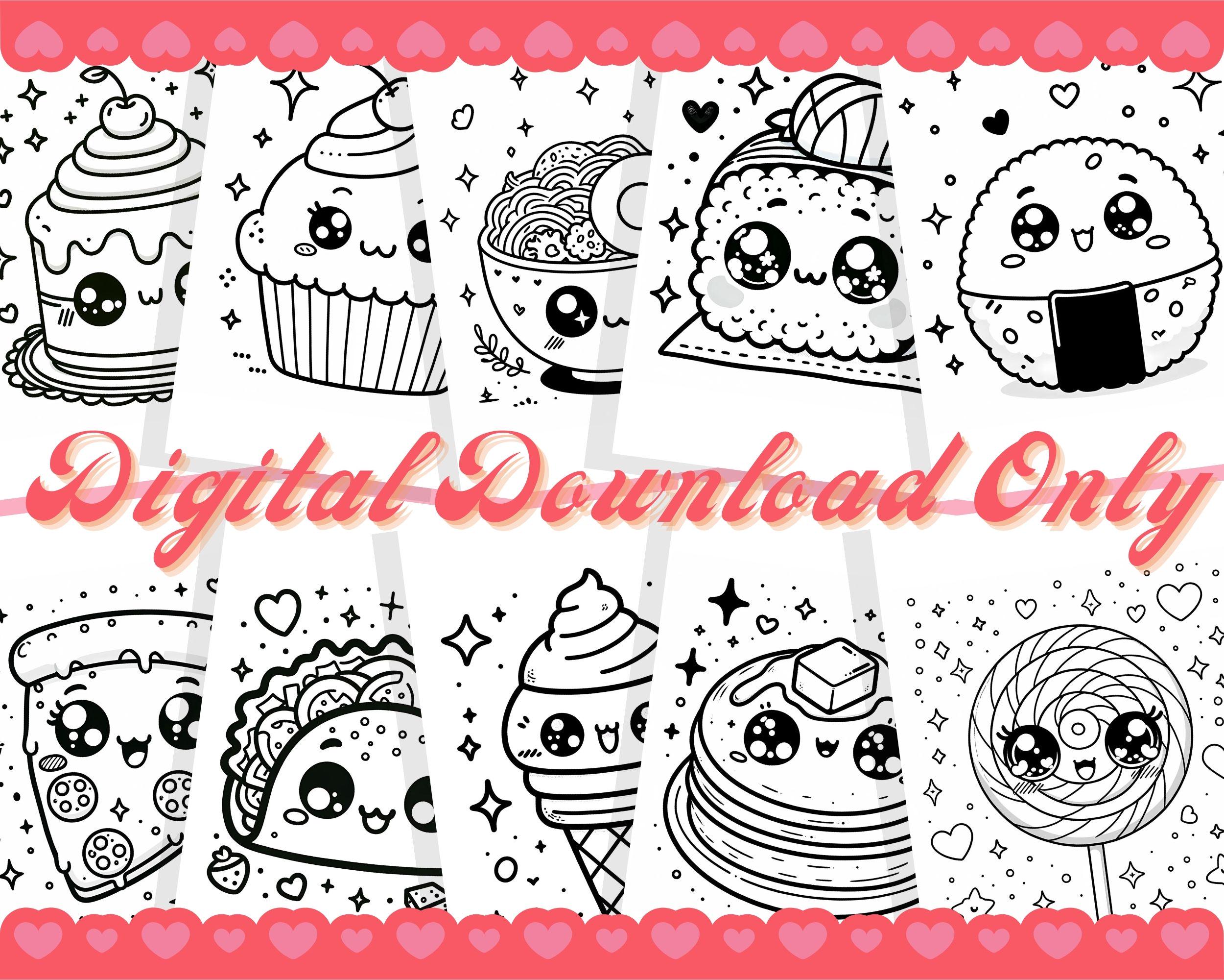 30 Food & Drinks Coloring Pages Volume 2, Printable Cute Kawaii ...