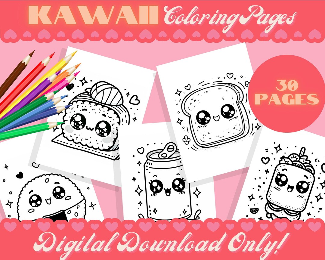 30 Food & Drinks Coloring Pages Volume 2, Printable Cute Kawaii ...