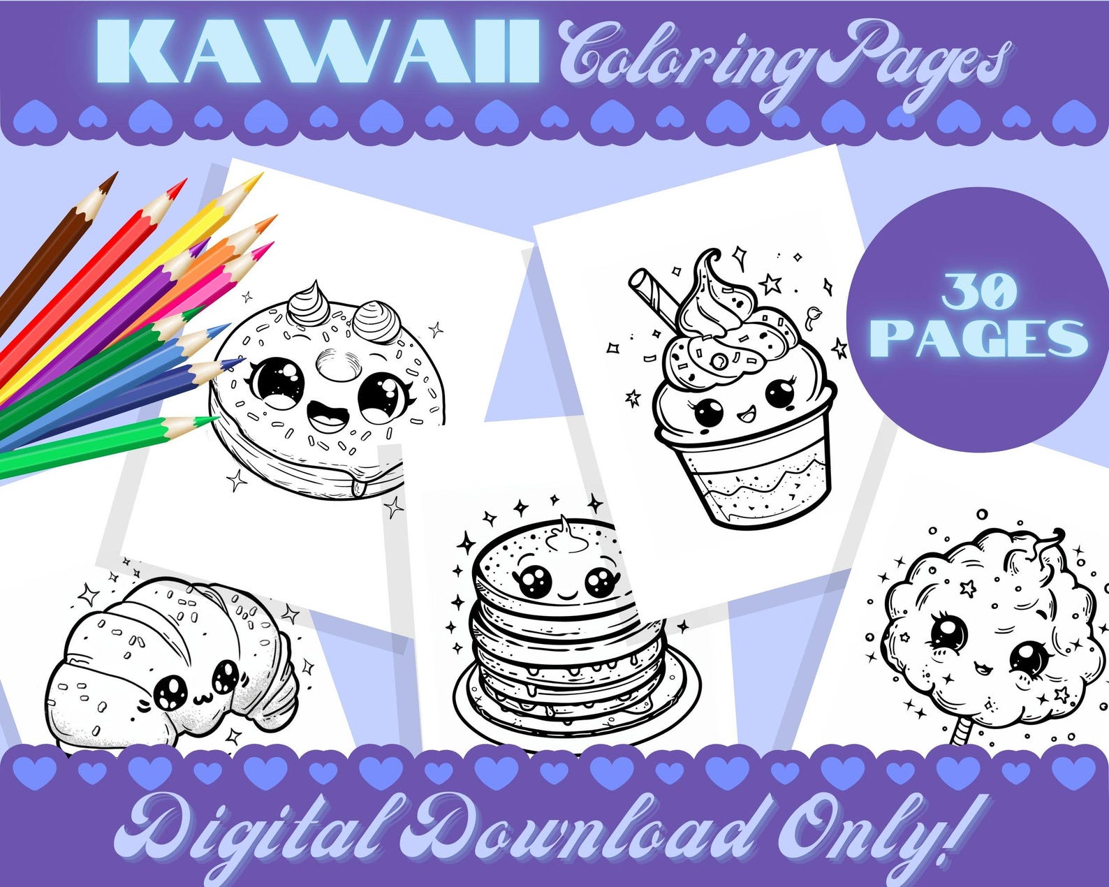 30 Sweets & Desserts Coloring Pages Volume 1, Kawaii Color PDF, Cute ...