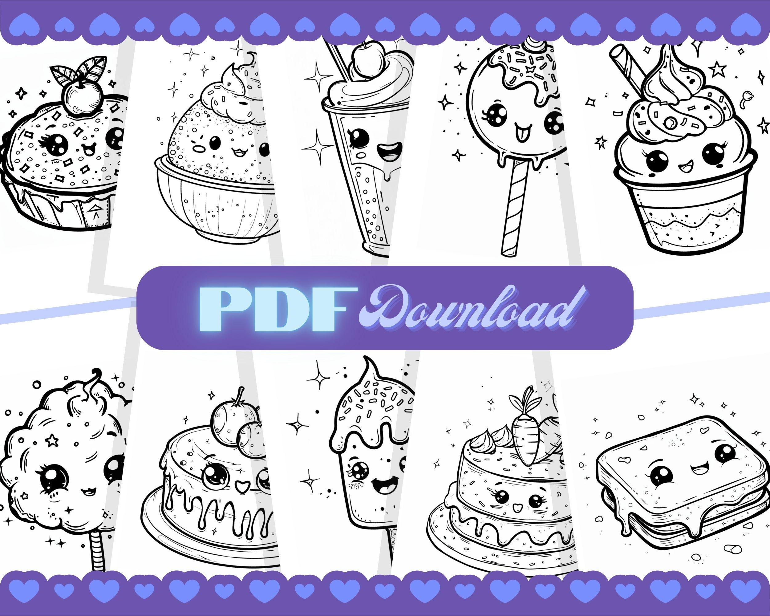30 Sweets & Desserts Coloring Pages Volume 1, Kawaii Color PDF, Cute ...