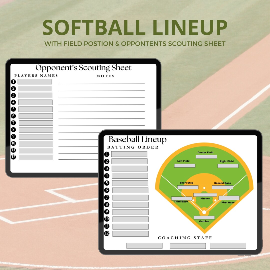 Printable Baseball Batting Order With Field Position Sheet and Opponent ...