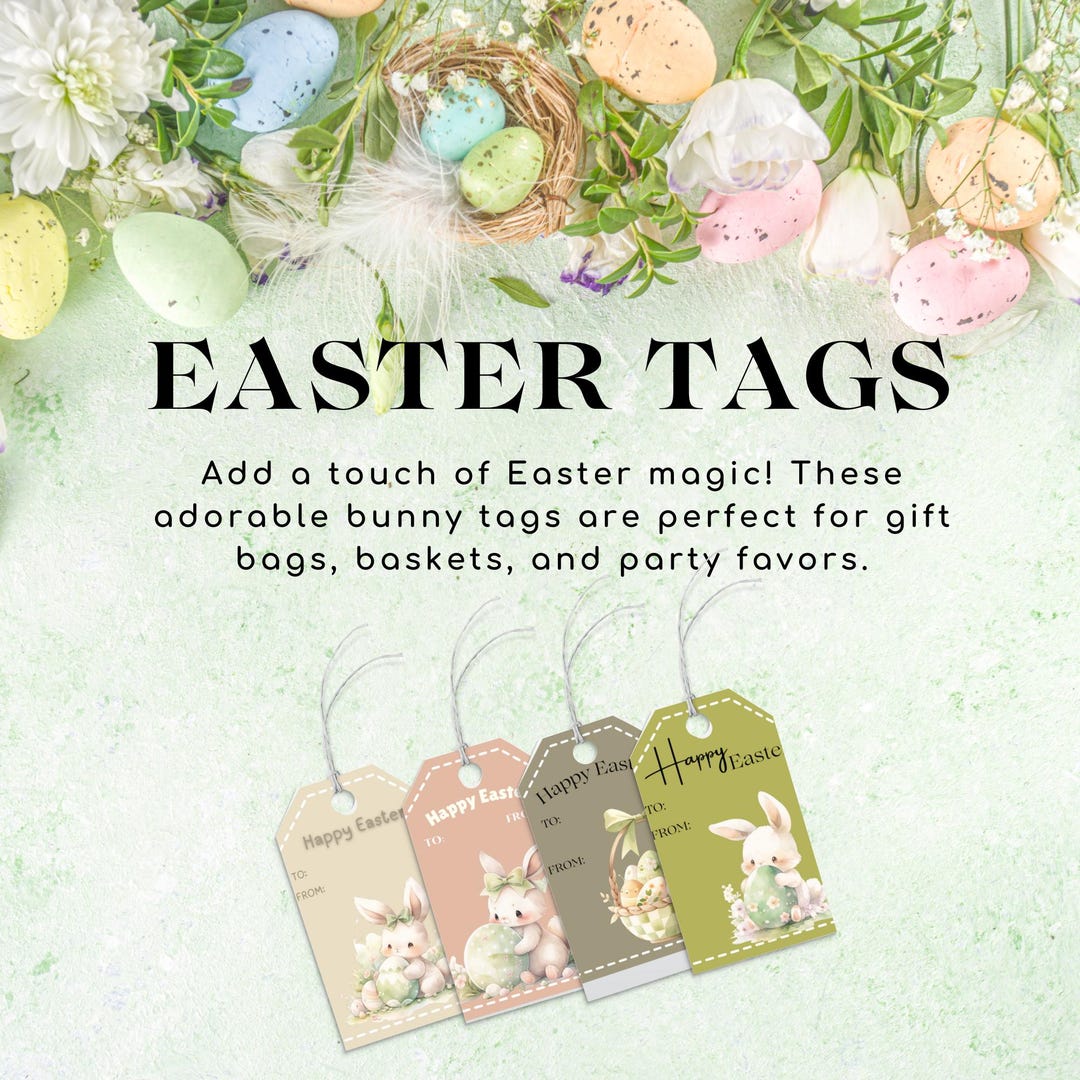 12 Unique Bunny Tags for Easter!/happy Easter Gift Tags/ready to Print ...