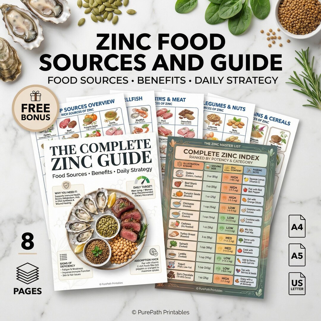 Zinc Food Sources Guide: Printable Nutrition Reference Chart | Mineral ...