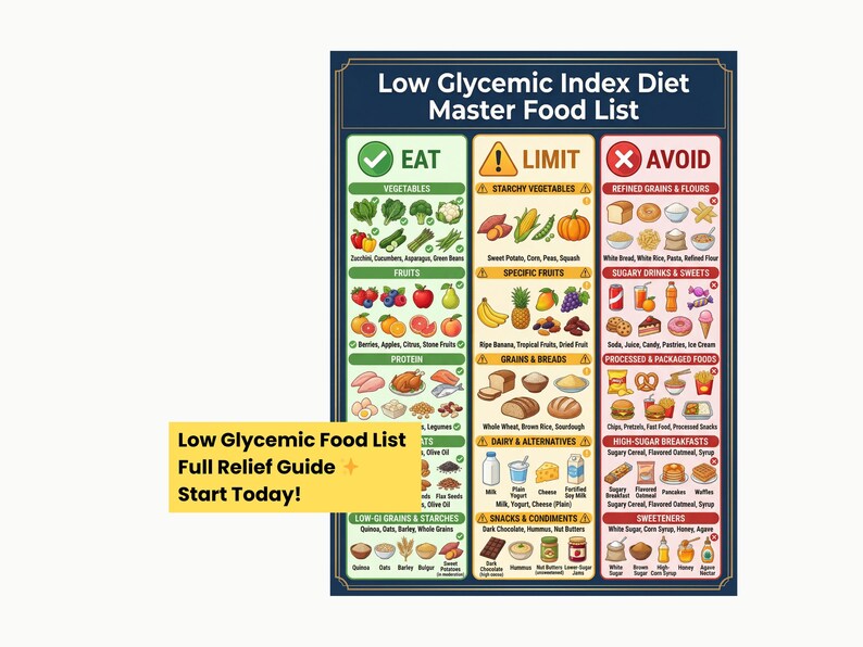 Low Glycemic Index Food List, Visual Diet Guide (printable Poster) (PDF ...