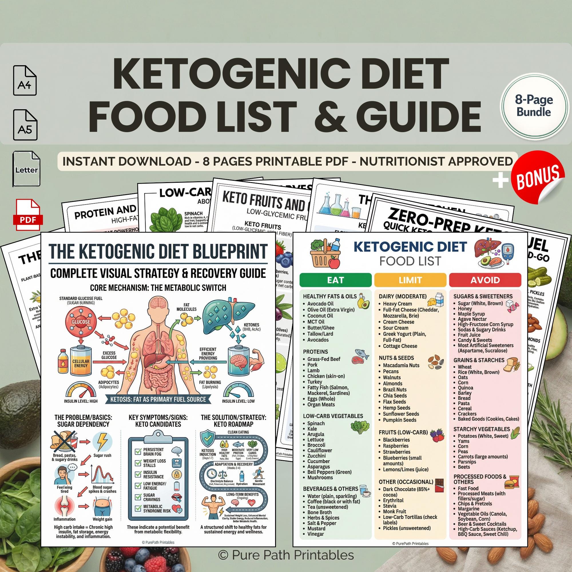 Ketogenic Diet Food List: Printable PDF Keto Grocery Planner | Eat ...