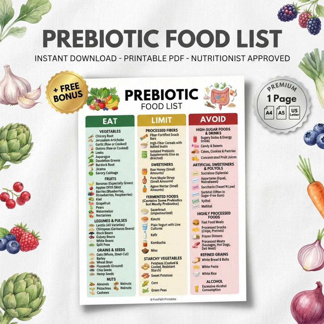 Prebiotic Food List Printable PDF | Gut Health Diet Guide | Eat Limit ...