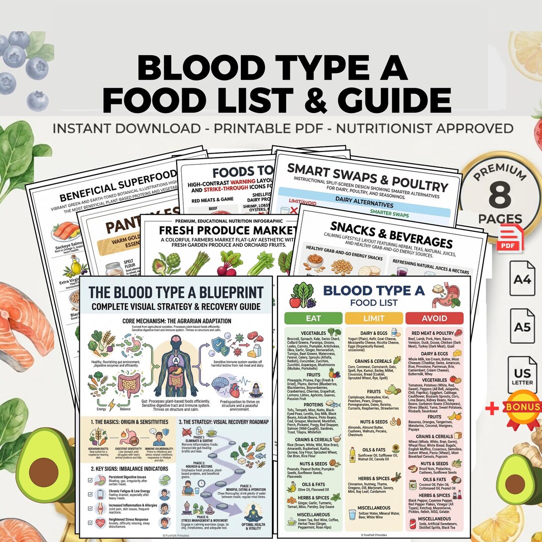 Blood Type A Food List: Printable PDF Nutrition Guide | Diet Chart ...
