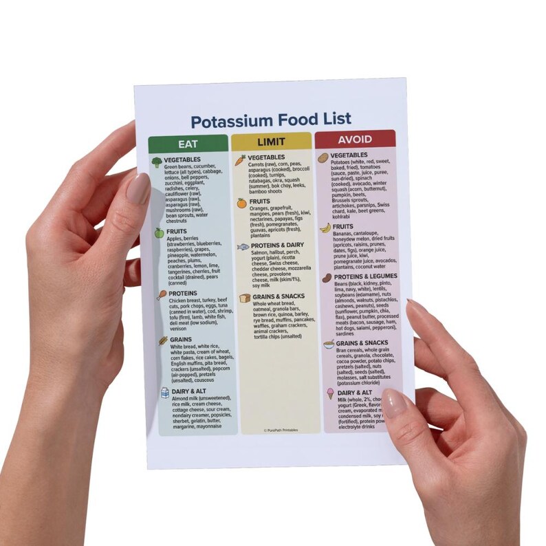 Potassium Food List Printable, High & Low Potassium Chart PDF, Renal ...