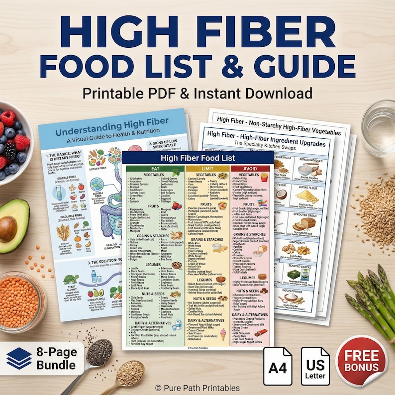 High Fiber Food List | Printable Digestive Health Guide | Fiber Rich ...