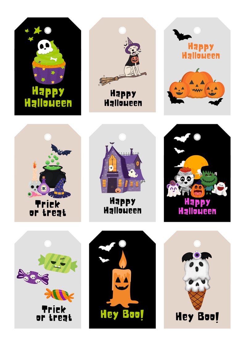 Printable Tags for Halloween, Party Treat Bags Tag, Gifts for ...