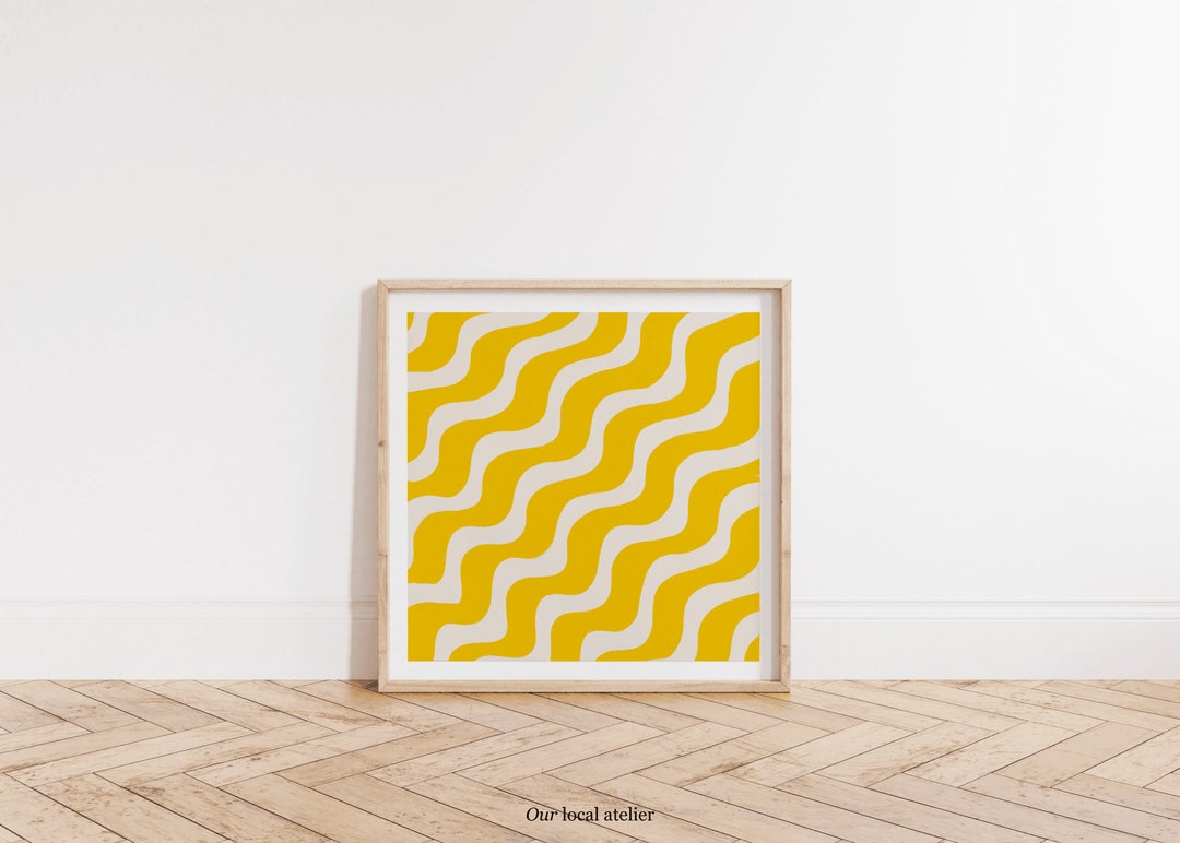 YELLOW WAVY PRINT Wavy Art Print Abstract Decor Gift Square Art Print ...