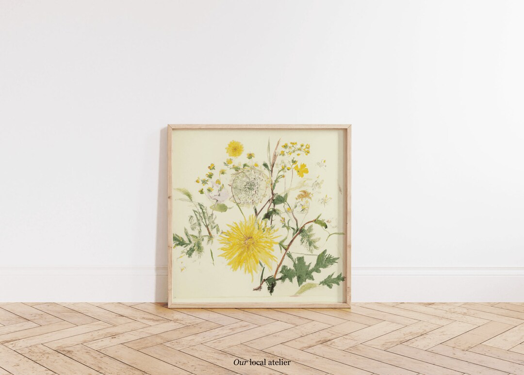 YELLOW BOTANICAL PRINT Floral Nature Poster Ideal Botanical Gift Square ...