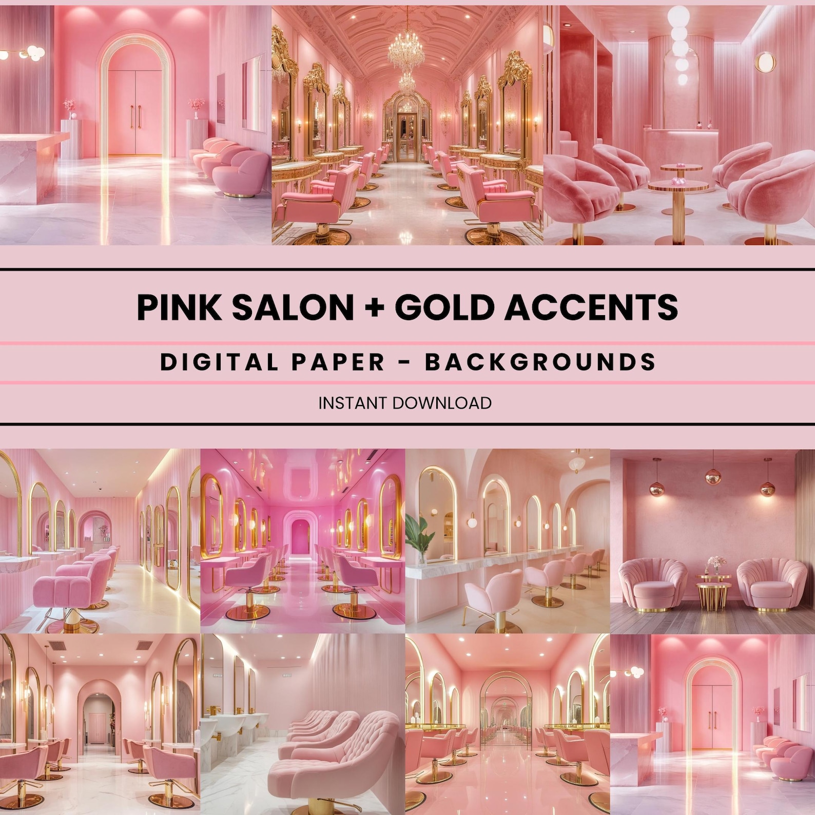 50 Pink Salon + Gold Accents Digital Paper | Luxury Beauty Salon ...