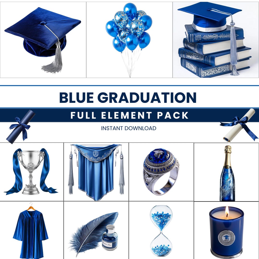 45+ Blue Graduation Clipart Bundle | Digital Graduation Elements | Cap ...
