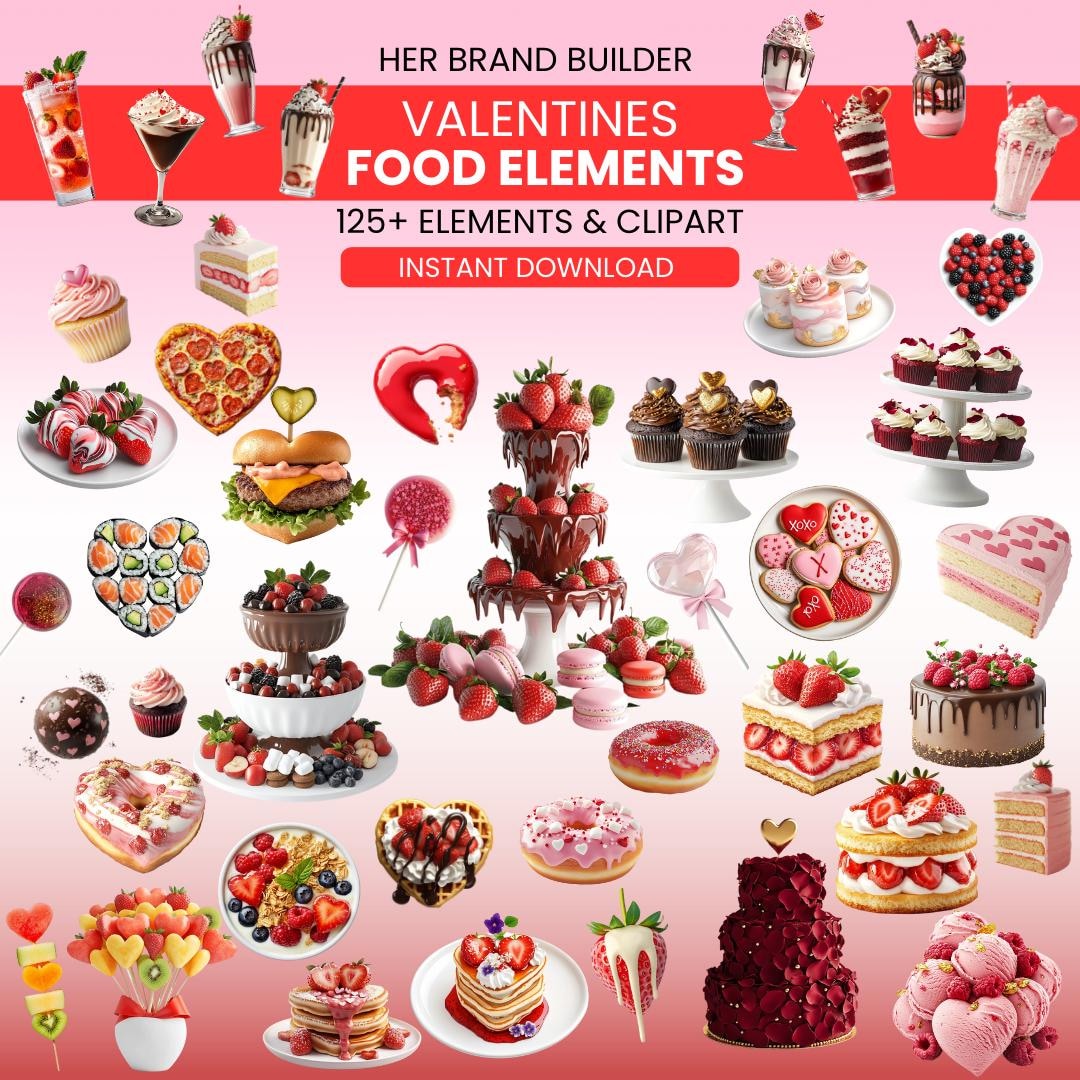 125+ Valentine’s Food Clipart and Mockups – Romantic Dessert Graphics ...