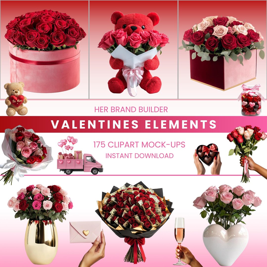 175 Valentine’s Day Clipart & Mockup Bundle – Roses, Gifts, Teddy Bears ...