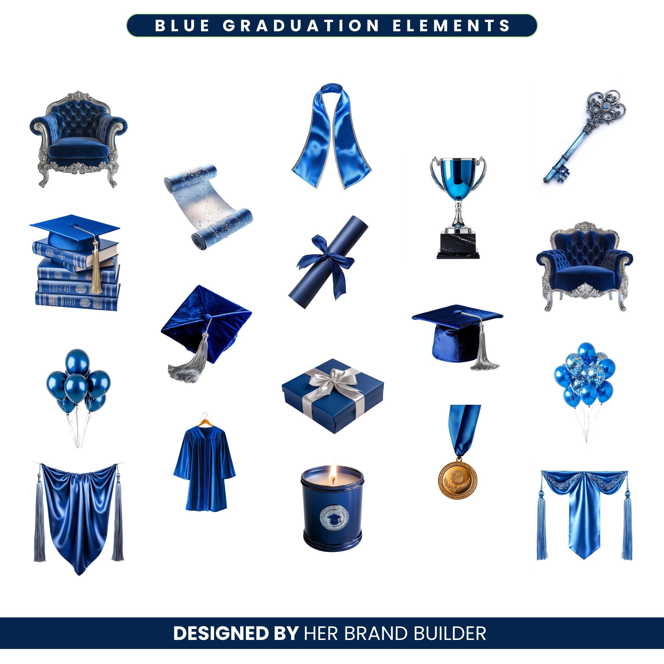 45+ Blue Graduation Clipart Bundle | Digital Graduation Elements | Cap ...