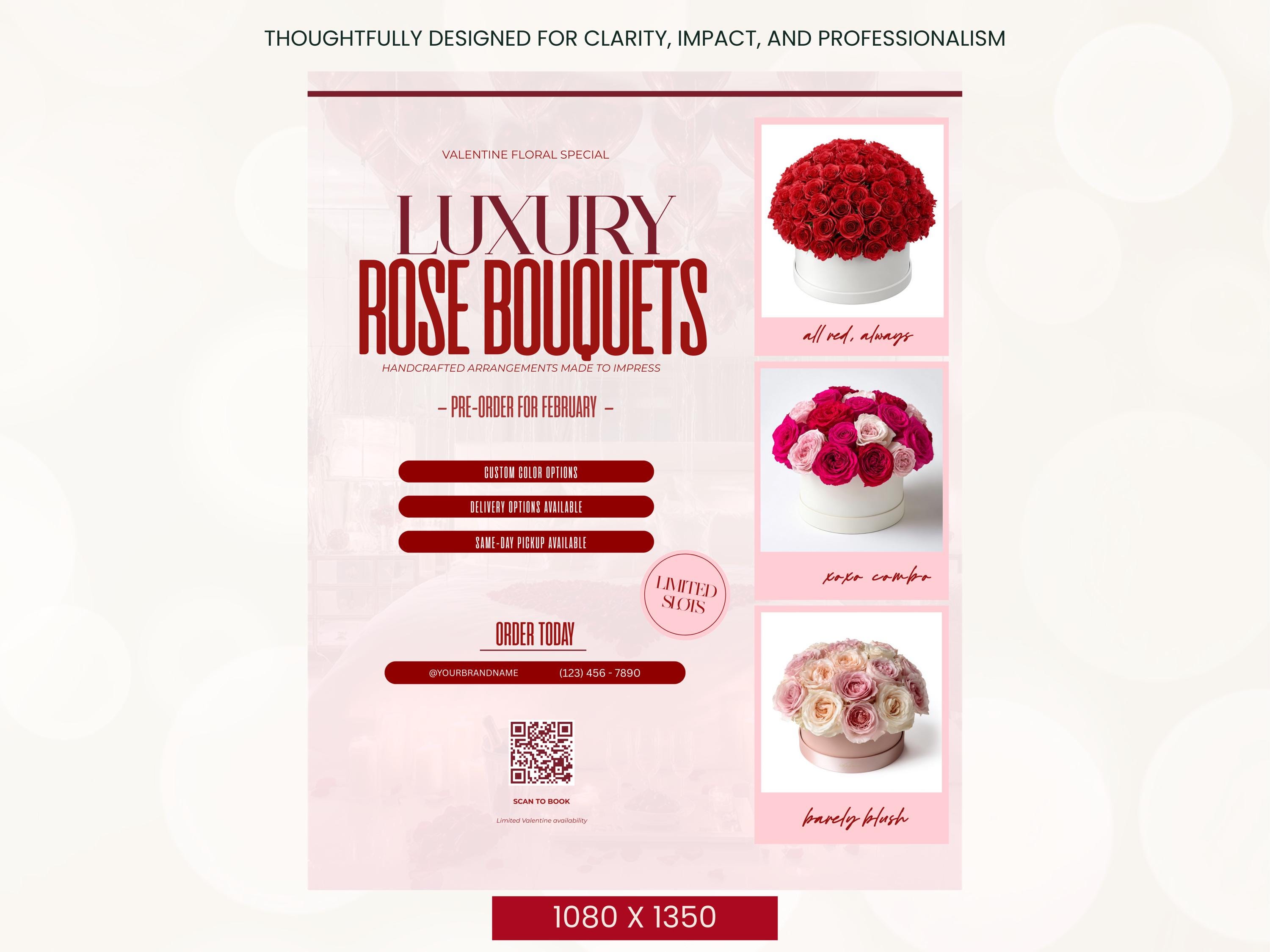 Luxury Rose Bouquet Flyer Canva Template, Florist Valentine Flyer, Rose ...