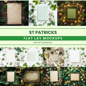 40 St Patrick’s Flat Lay Mockups | Shamrock Gold Paper Frame | Green ...