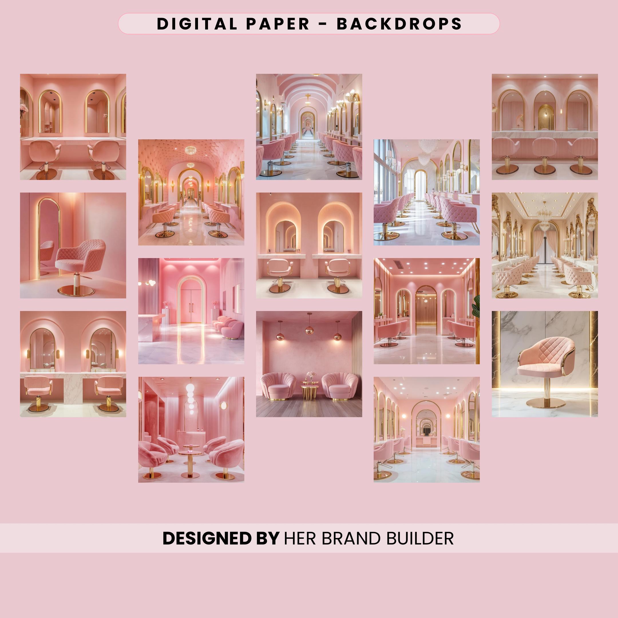 50 Pink Salon + Gold Accents Digital Paper | Luxury Beauty Salon ...