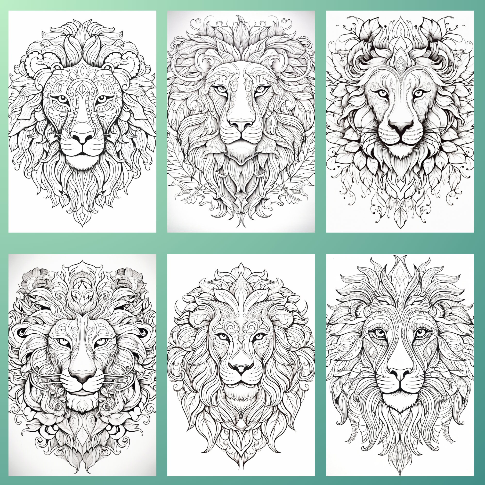30 Mandala Lion, Coloring Pages, Adult Mandala Coloring Pages, Digital ...