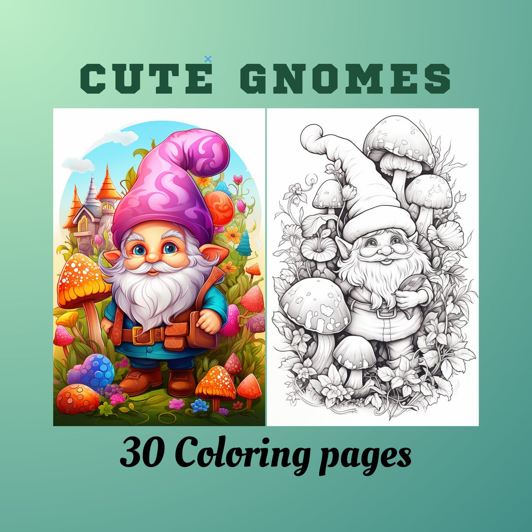 30 Cute Gnomes, Coloring Grayscale Pages, Coloring Pages for Adults and ...