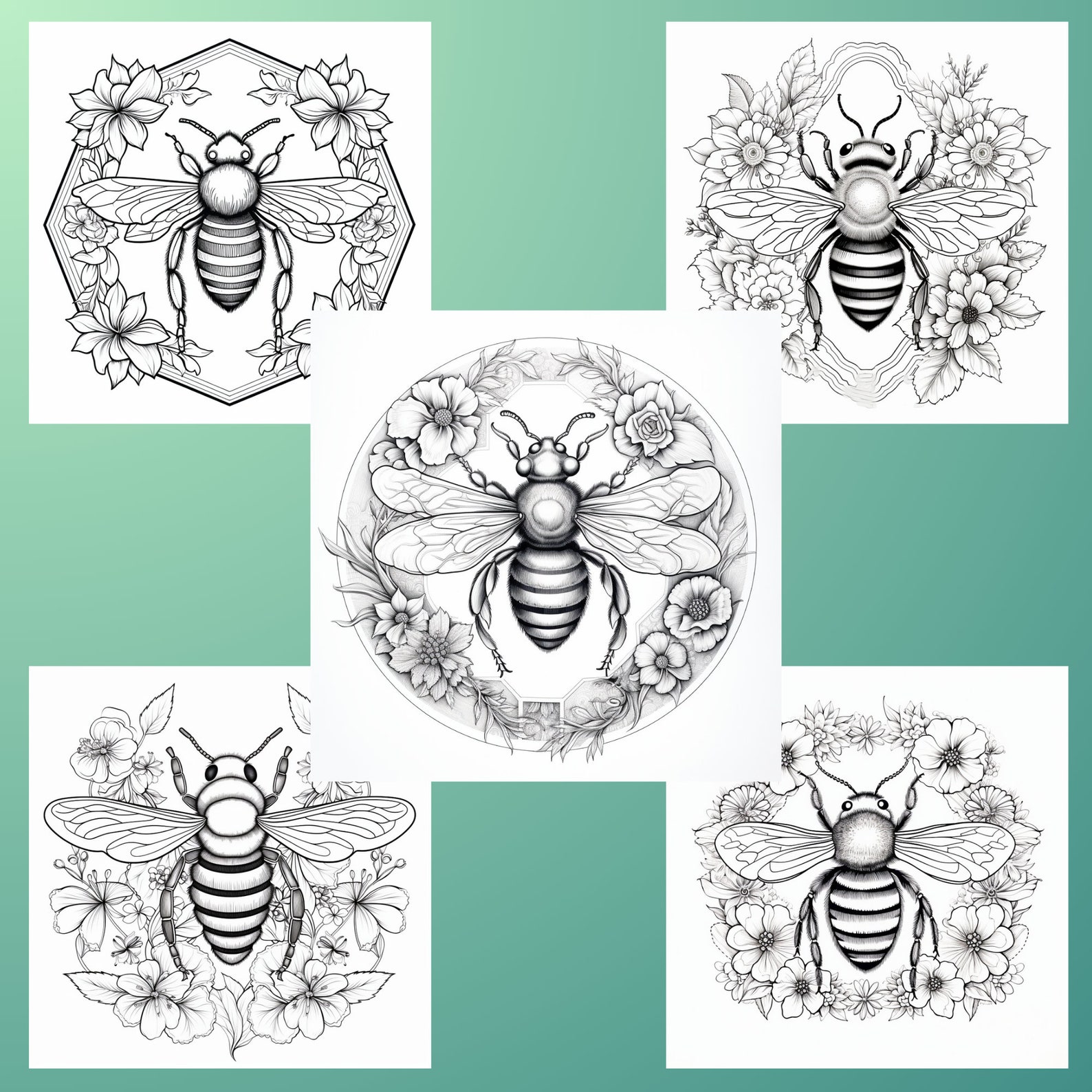 30 Mandala Bumblebee, Coloring Grayscale Pages, Coloring Pages for ...
