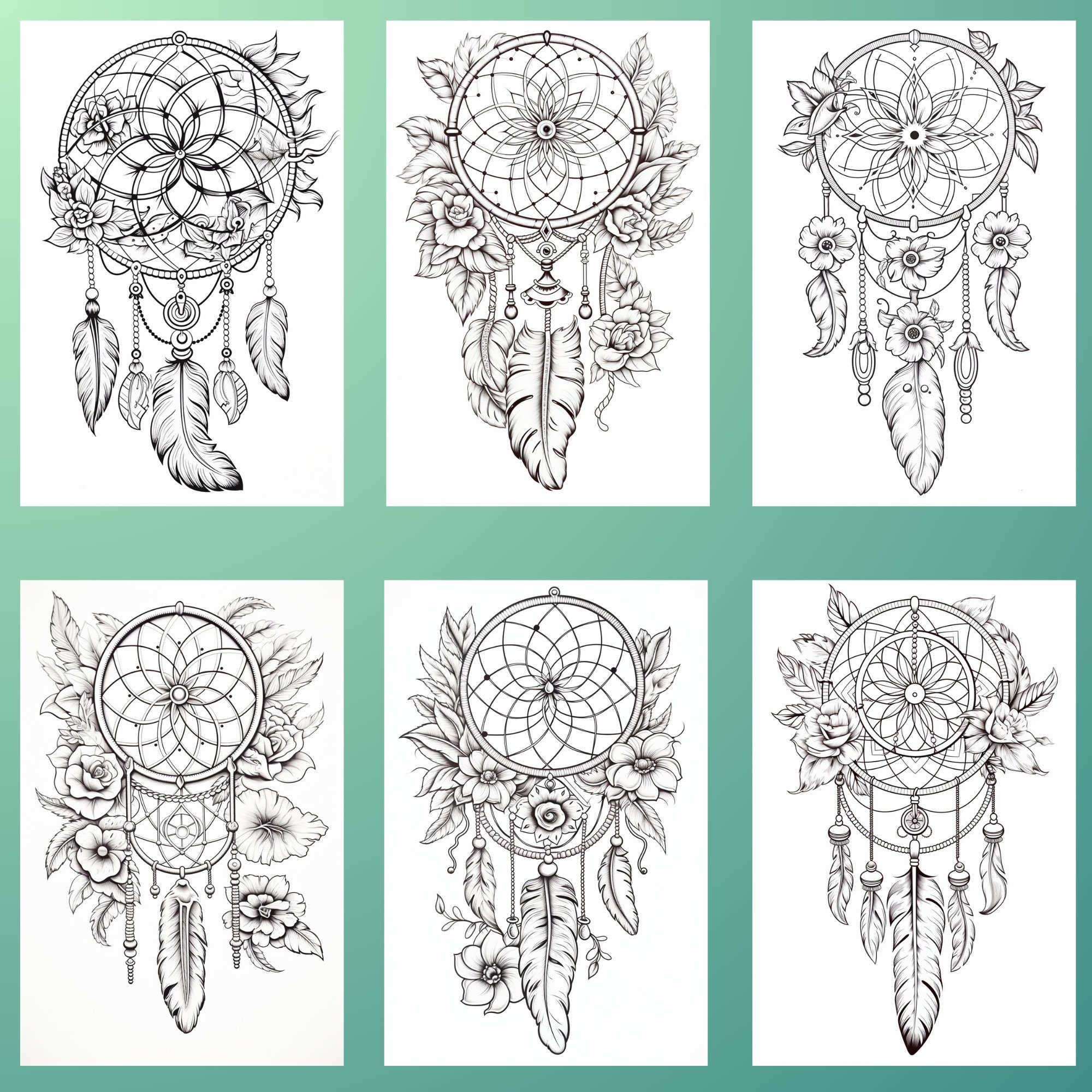 30 Dreamcatcher, Coloring Pages, Coloring Book for Kids and Adults ...