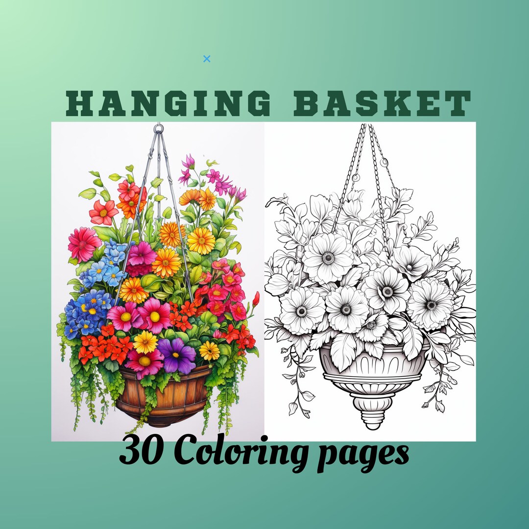 30 Floral Hanging Basket, Coloring Grayscale Pages, Coloring Pages for ...