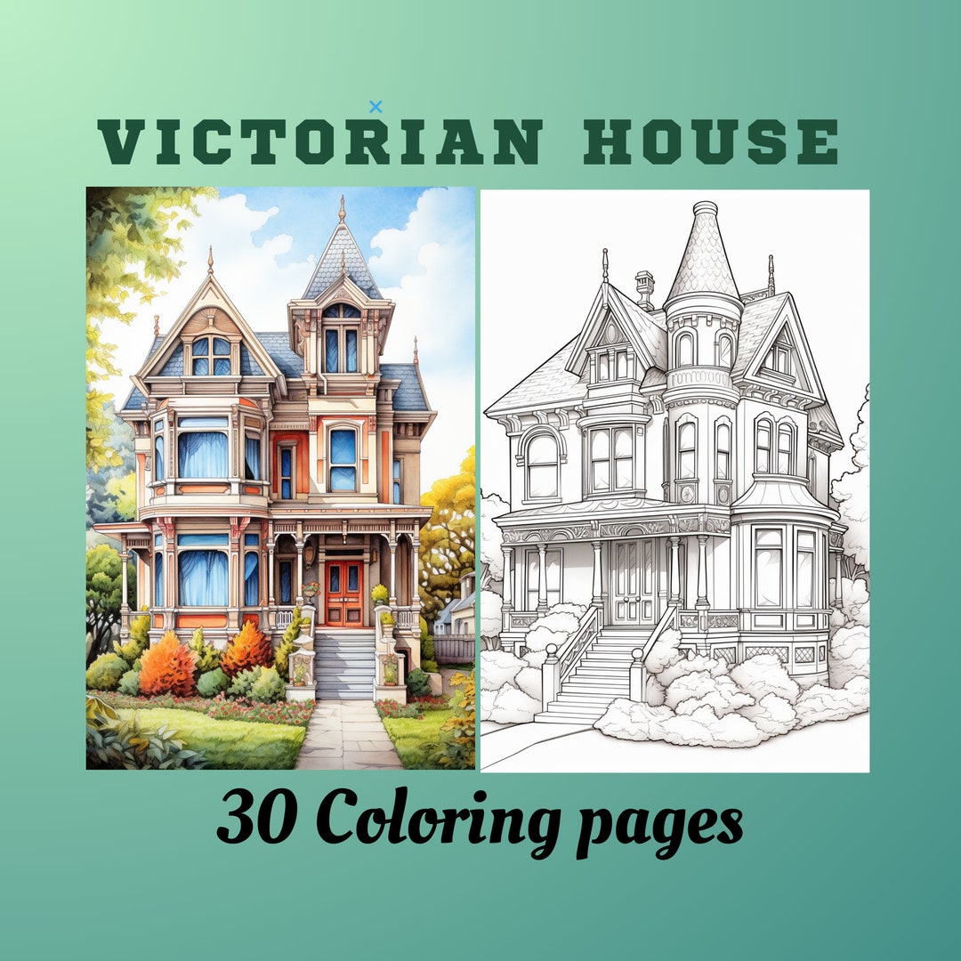 30 Victorian House, Coloring Grayscale Pages, Adult Mandala Coloring ...
