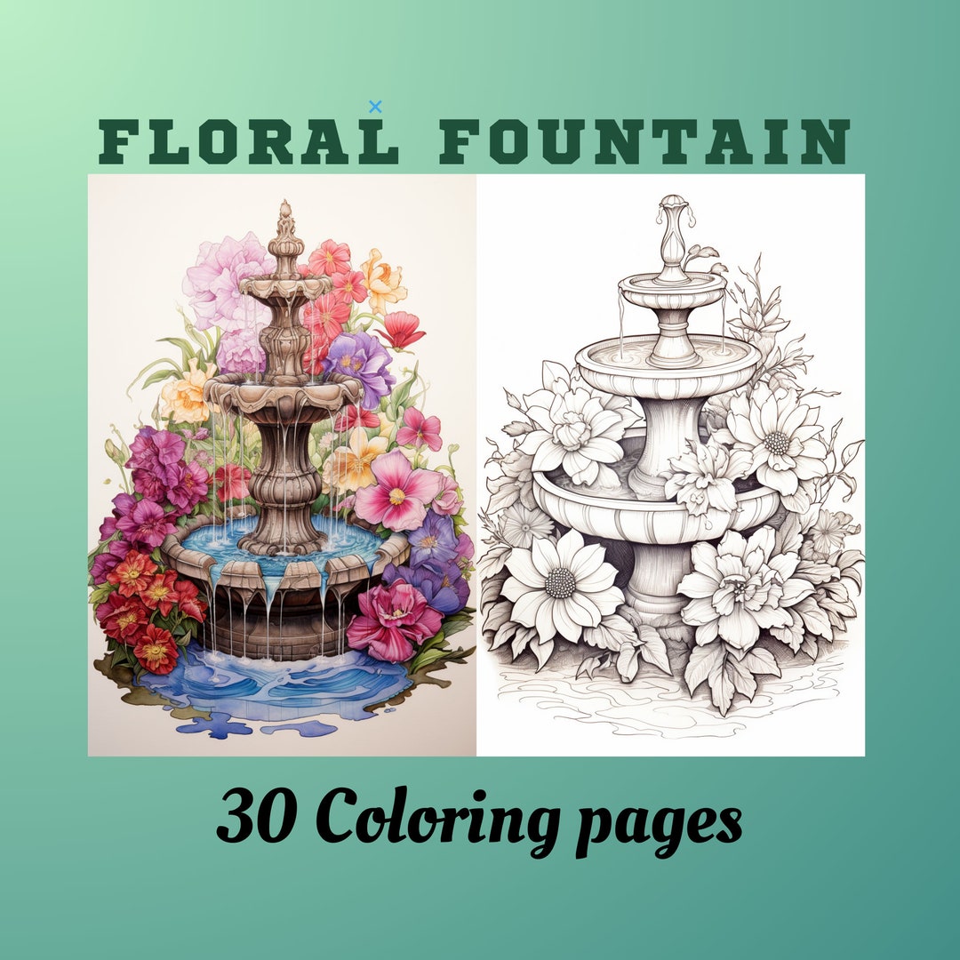 30 Floral Fountains, Coloring Grayscale Pages, Coloring Pages for ...