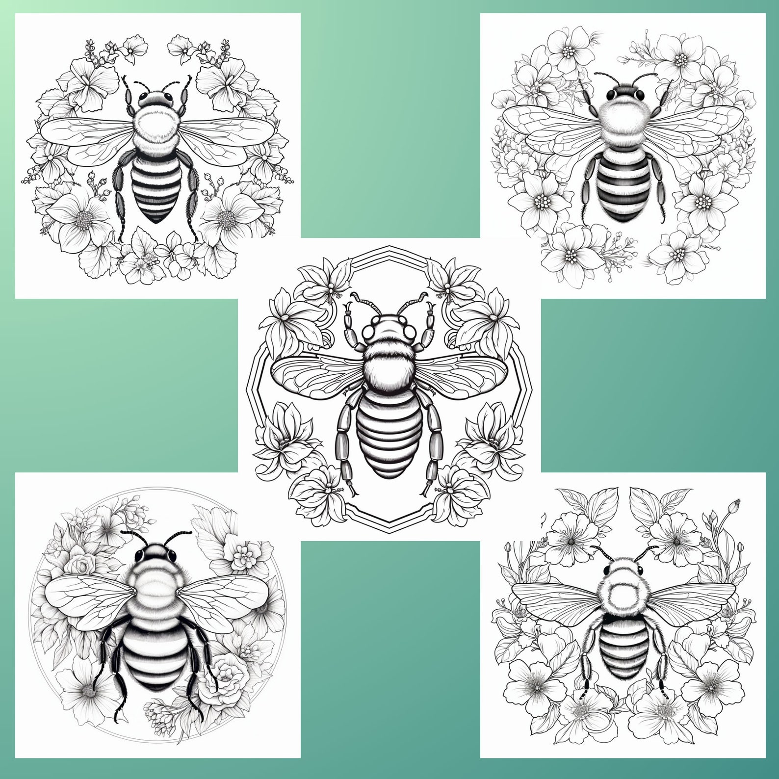 30 Mandala Bumblebee, Coloring Grayscale Pages, Coloring Pages for ...