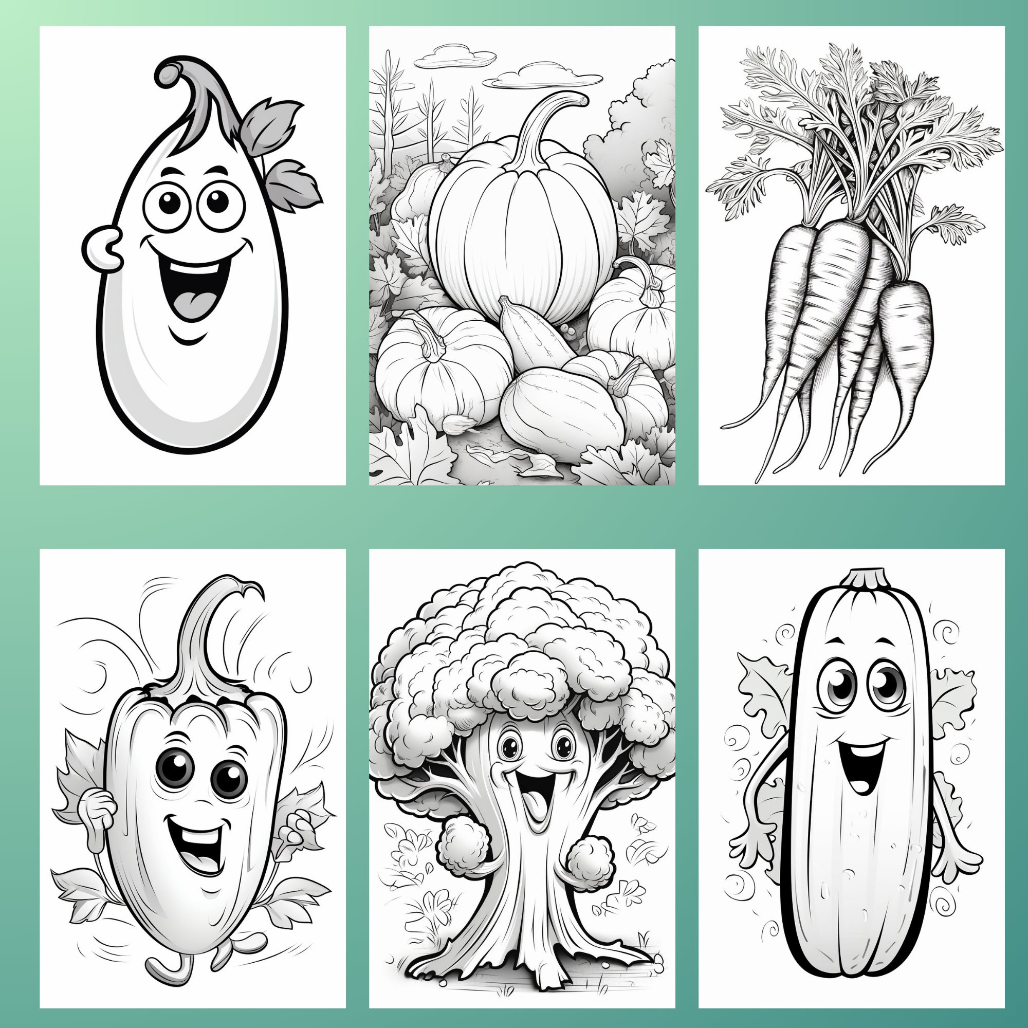 20 Vegetables, Coloring Pages, Coloring Book for Kids, Digital Download ...