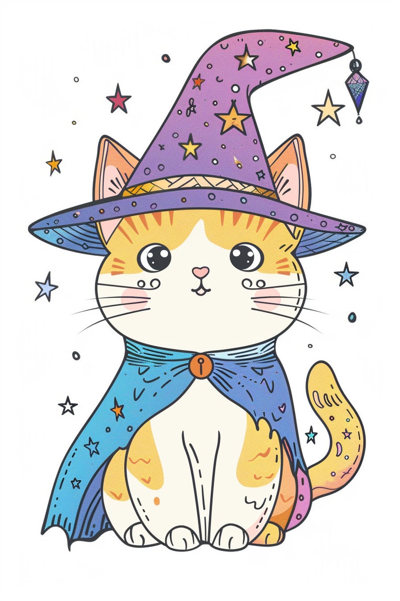 35 Cat Wizard, Coloring Grayscale Pages, Adult and Kids Coloring Pages ...