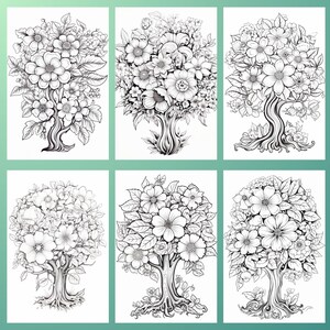 35 Floral Tree, Coloring Grayscale Pages, Coloring Pages for Adults and ...