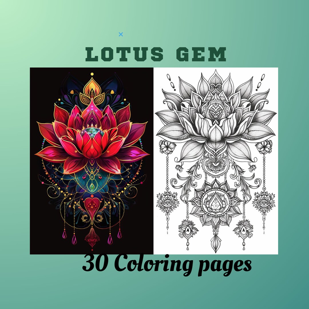 30 Lotus Gem, Coloring Grayscale Pages, Coloring Pages for Adults and ...
