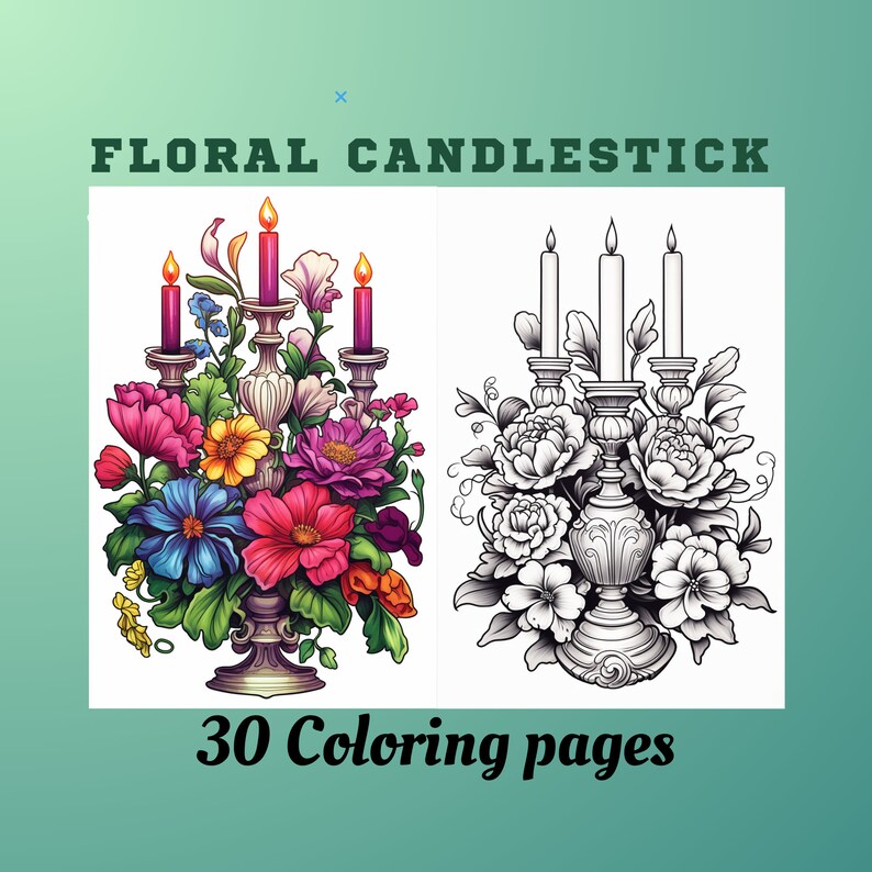 30 Floral Candlestick, Coloring Grayscale Pages, Coloring Pages for ...