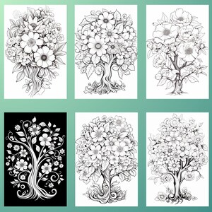 35 Floral Tree, Coloring Grayscale Pages, Coloring Pages for Adults and ...