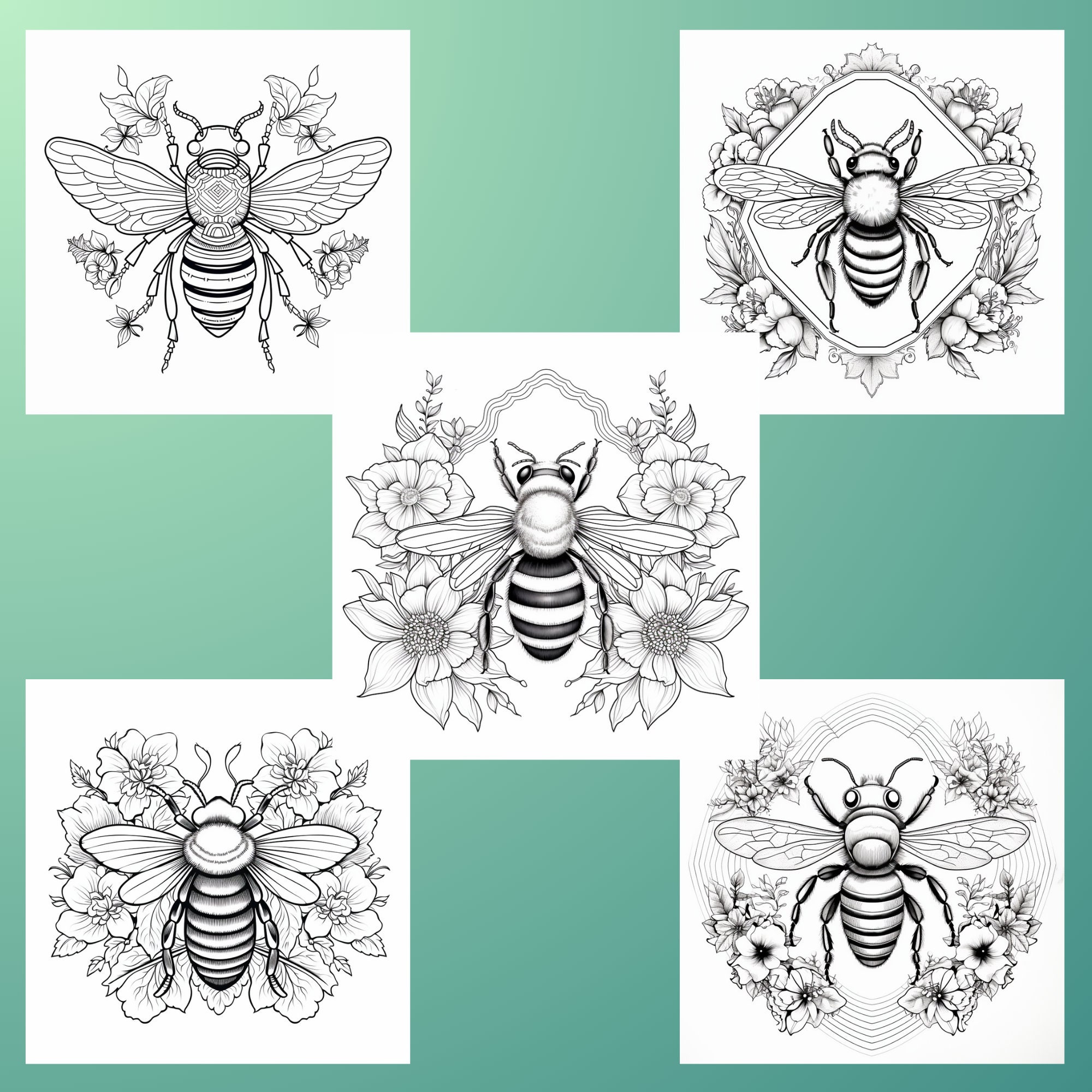 30 Mandala Bumblebee, Coloring Grayscale Pages, Coloring Pages for ...