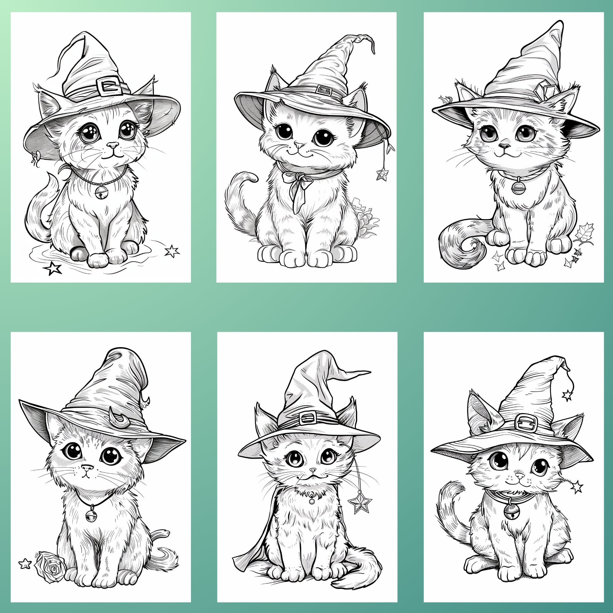 35 Cat Wizard, Coloring Grayscale Pages, Adult and Kids Coloring Pages ...
