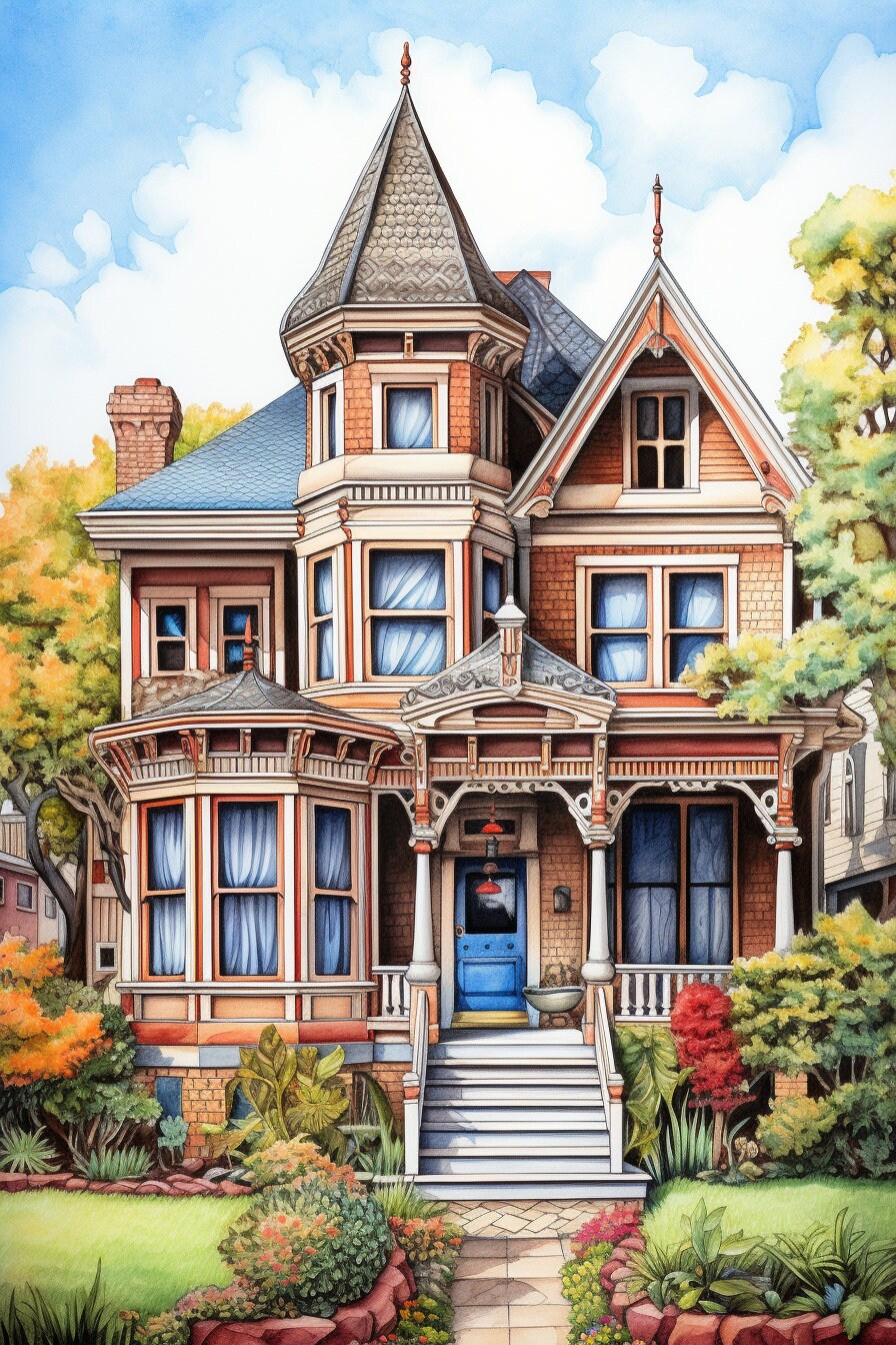 30 Victorian House, Coloring Grayscale Pages, Adult Mandala Coloring ...